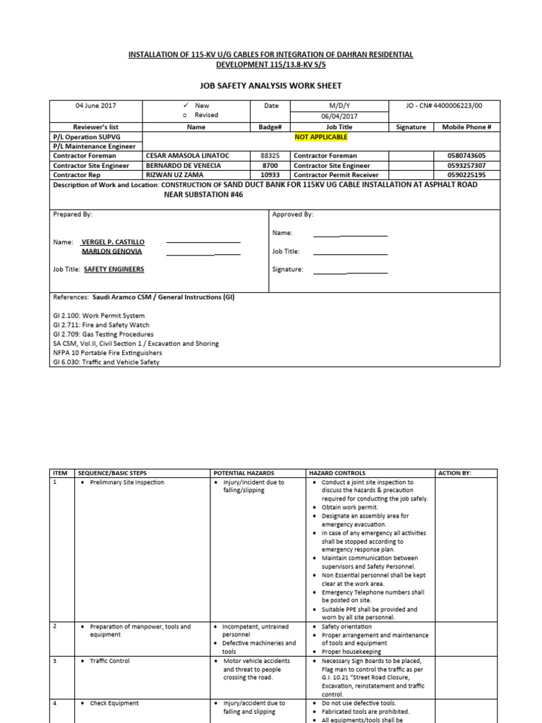 115kV Cable Installation Safety Analysis | PDF | Personal Protective ...