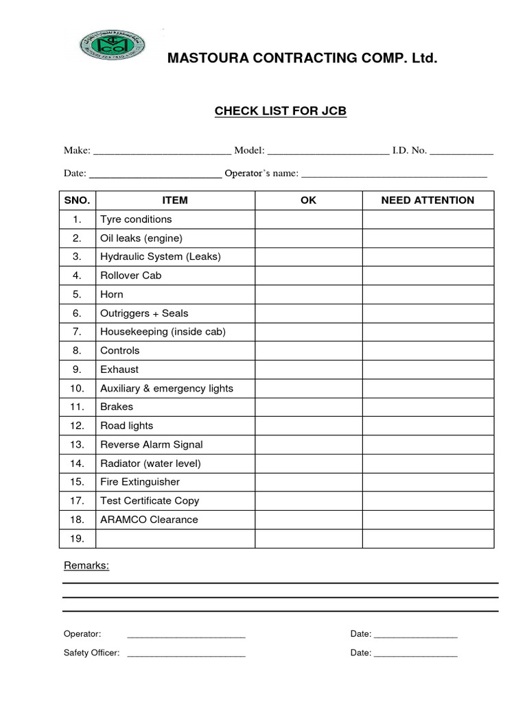 Check List JCB | PDF