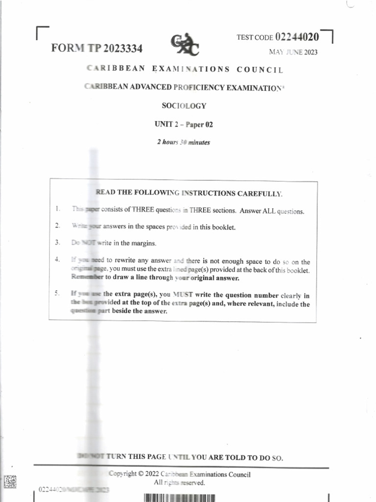 CAPE Sociology 2023 U2 P2 | PDF