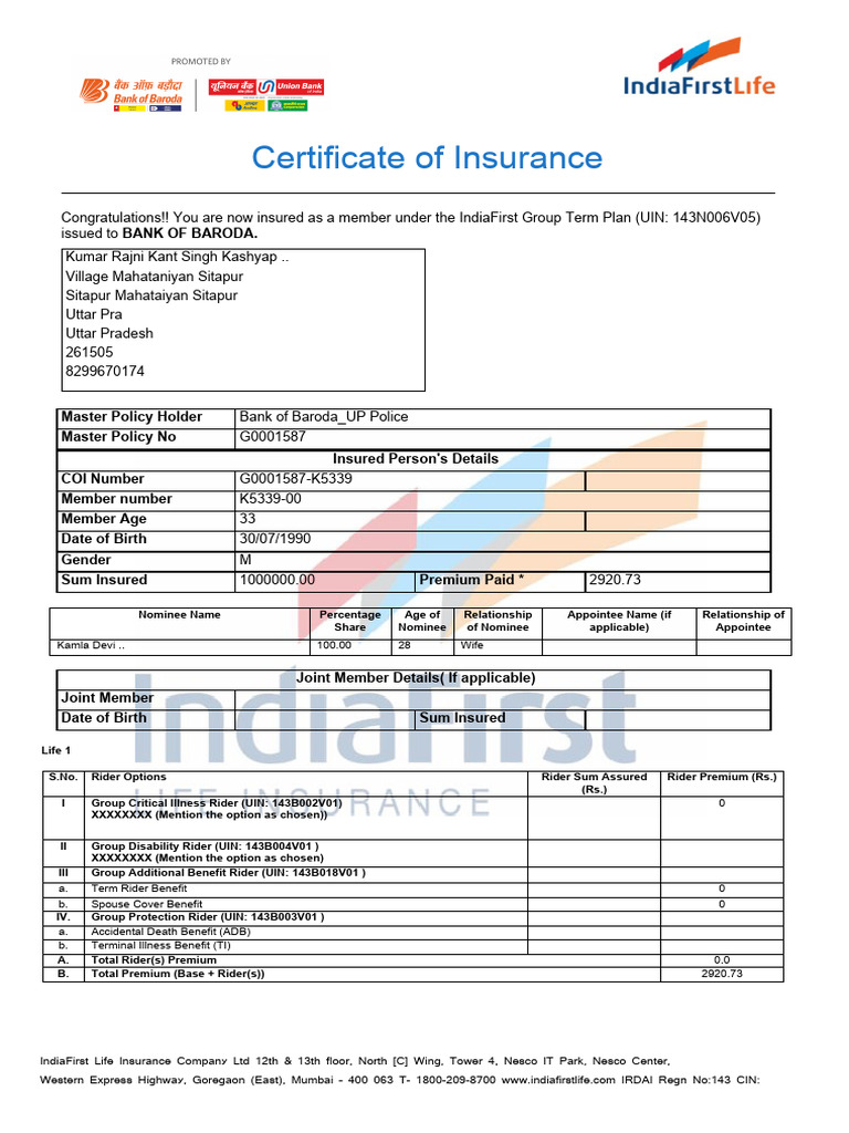 GTL 49340100008832 | PDF | Insurance | Life Insurance