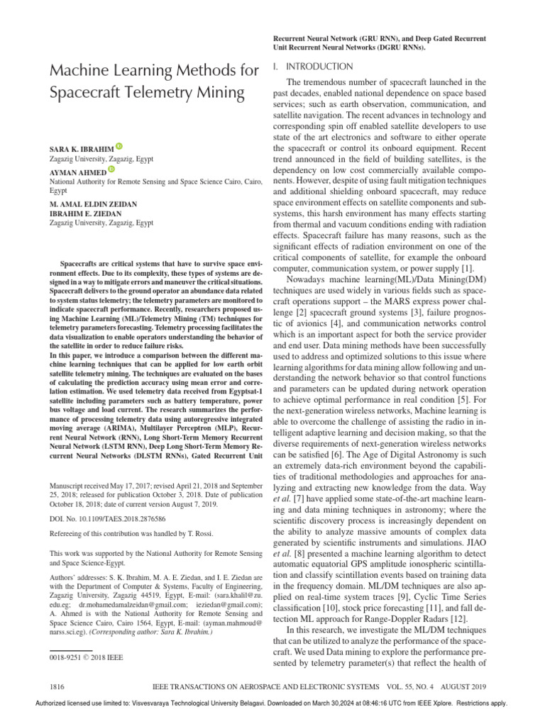 Machine Learning Methods For Spacecraft Telemetry Mining | PDF | Artificial Neural Network ...