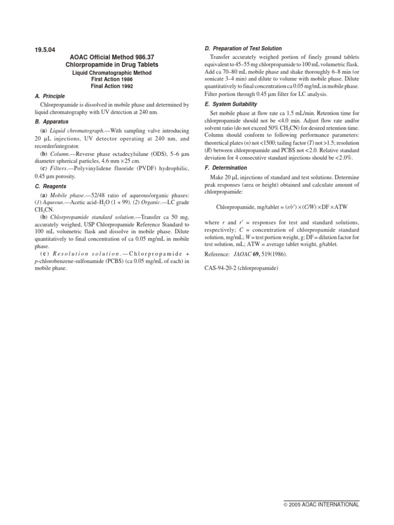 Chlorpropamide in Drug Tablets | PDF | Chromatography | Elution