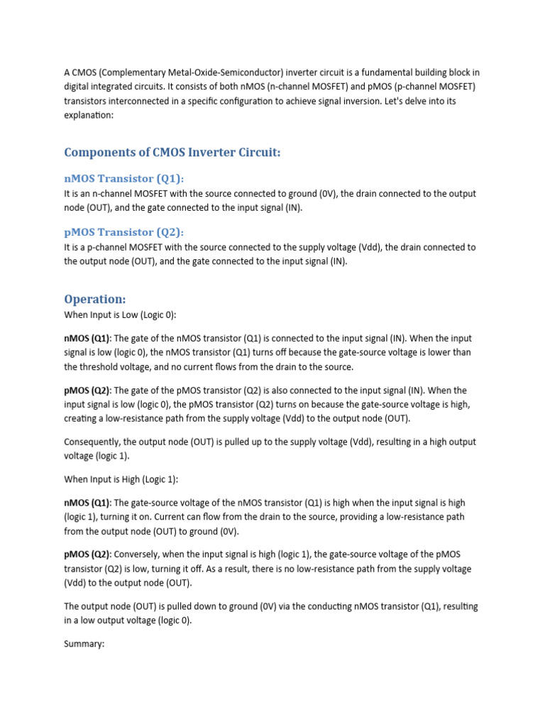 CMOS Inverter Circuit | PDF | Mosfet | Cmos