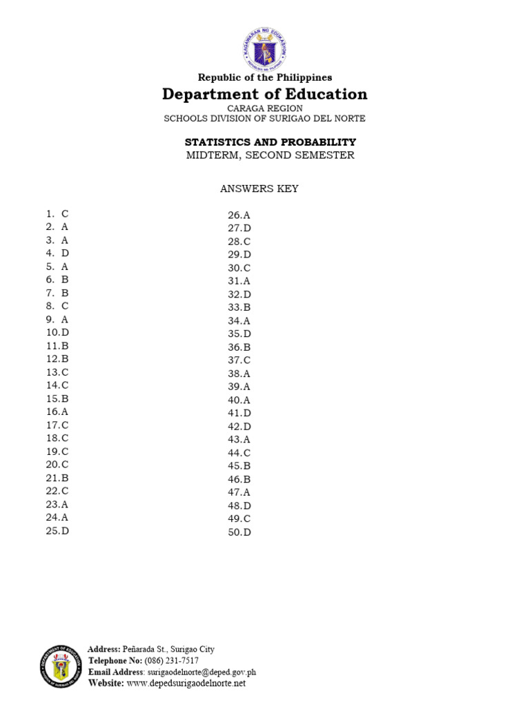 Statistics and Probability - Answer Key | PDF