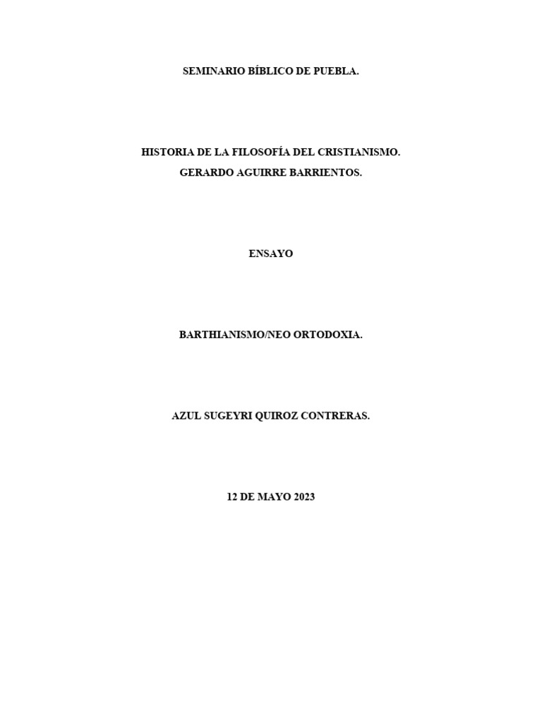 Historia y Análisis del Barthianismo | PDF | Biblia | Teología