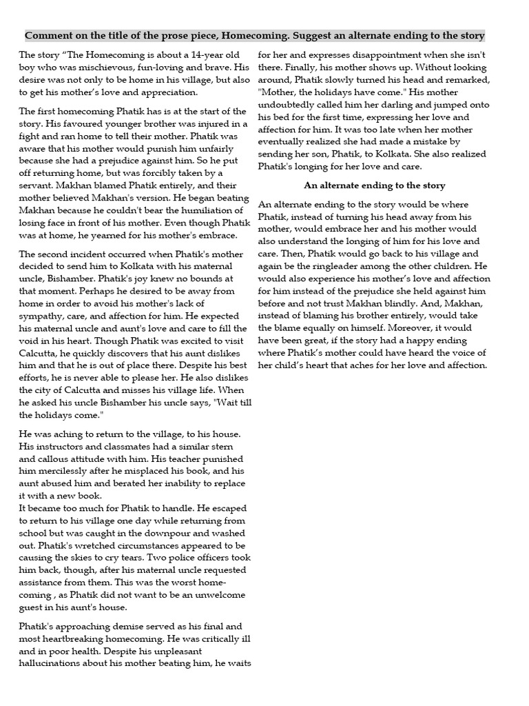 Phatik's Homecoming: An Alternate Ending | PDF | Poetry