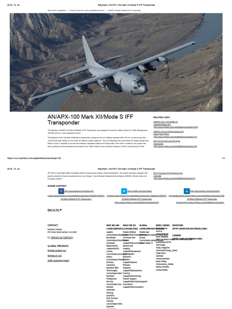 Raytheon - AN - APX-100 Mark XII - Mode S IFF Transponder | PDF | Transponder (Aeronautics ...