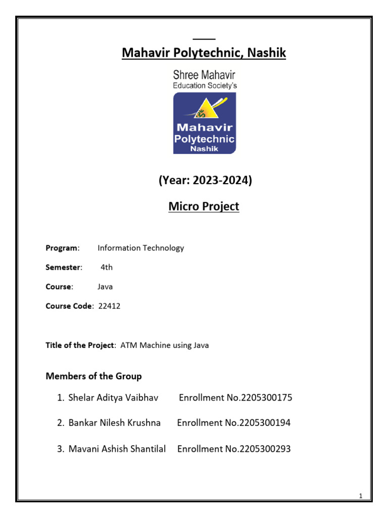 JPR Micro Project | PDF | Automated Teller Machine | Software Testing