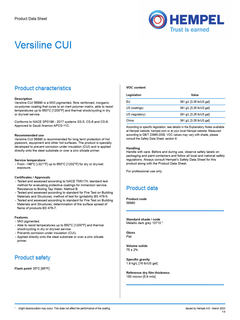Hempel Versiline Cui 56990 | PDF | Abrasive | Coating