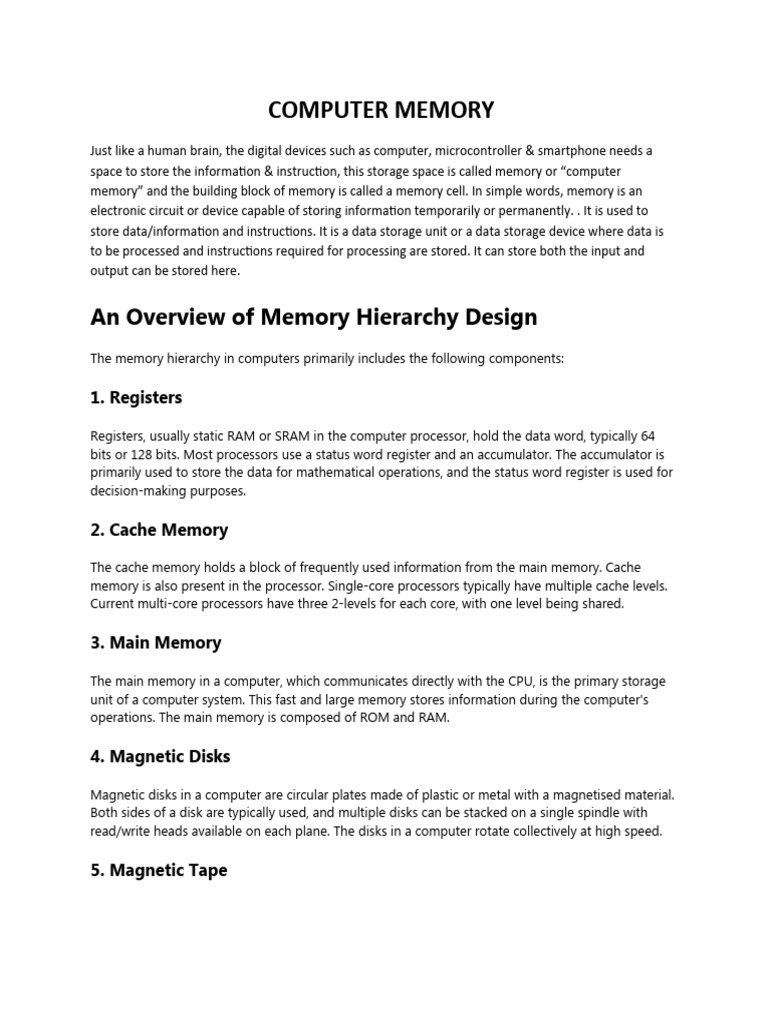 Computer Memor1 Pdf Random Access Memory Computer Data Storage 3070