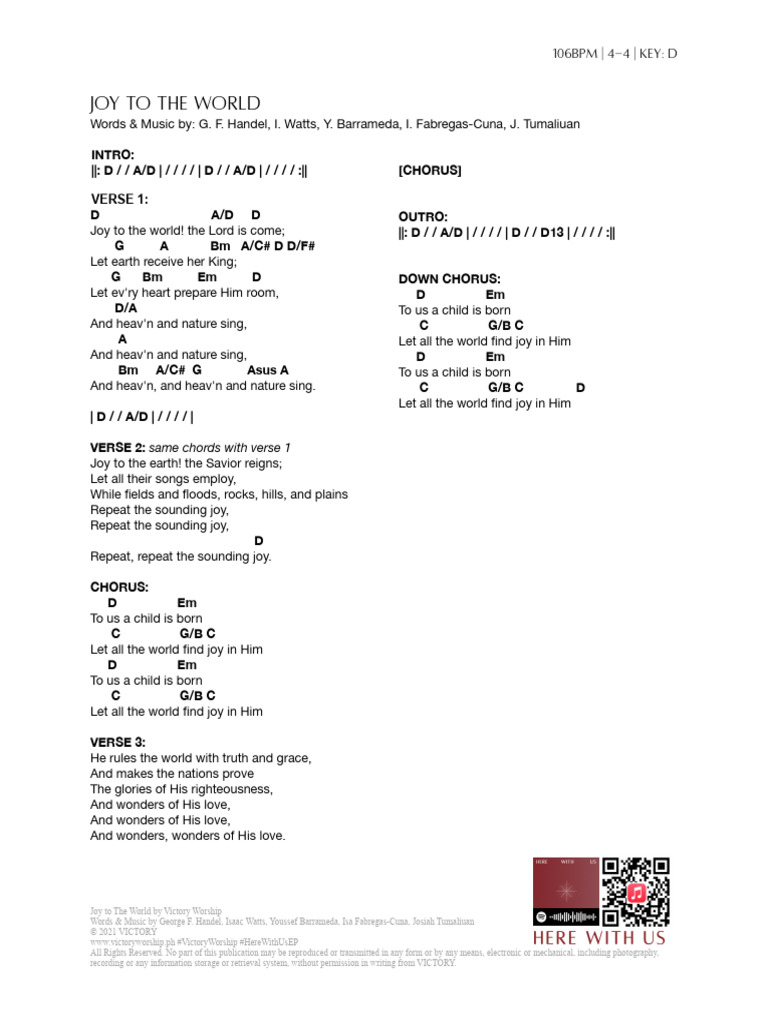 Joy To The World Song Chart Victory Worship | Download Free PDF | Song ...