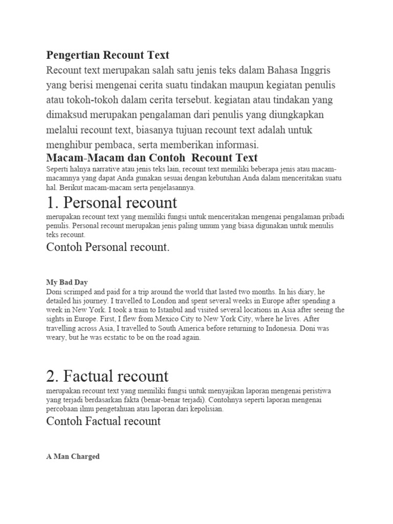 Pengertian Recount Text | PDF