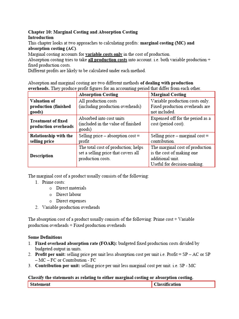 Chapter 10 - Marginal and Absorption Costing | PDF | Cost Of Goods Sold ...
