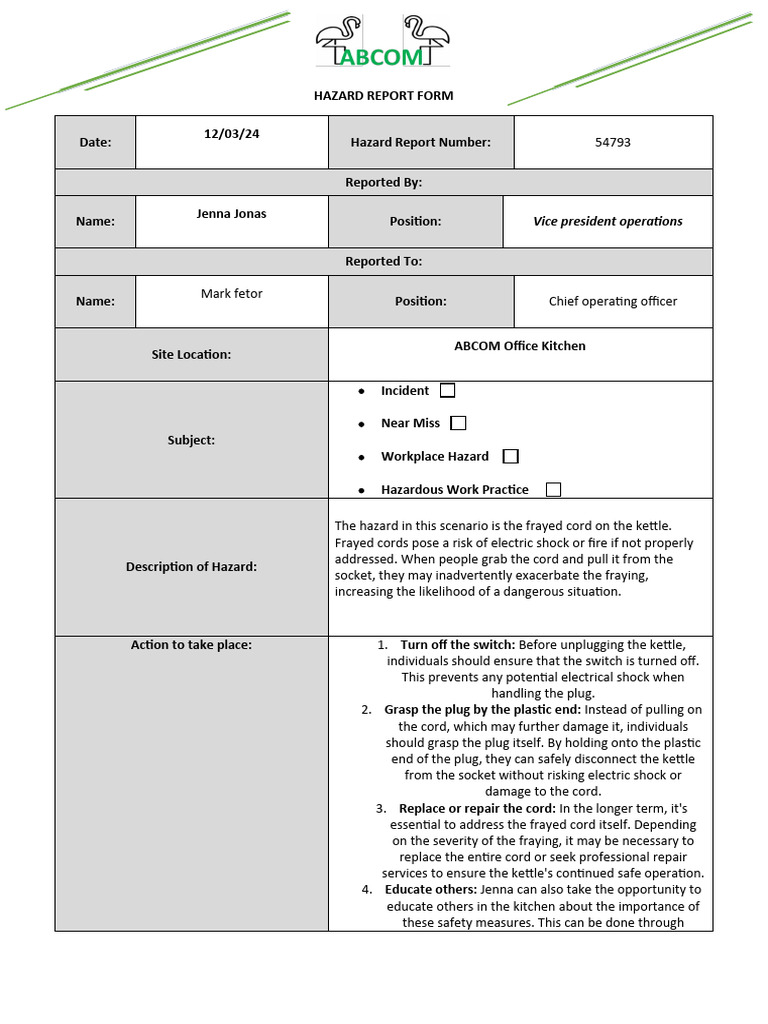 9WHS___Hazard_Report_Form_1 | PDF | Electrical Connector | Hazards