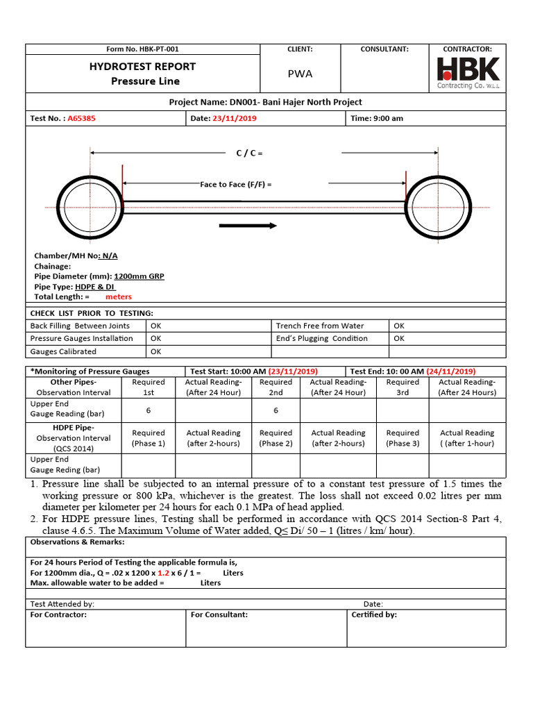 Form No. HBK-PT-001 - Pressure Lines | PDF | Pressure | Chemical ...