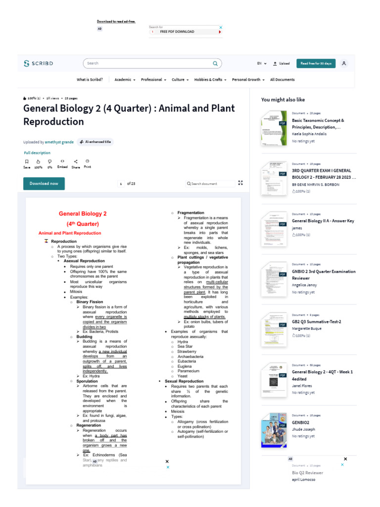 WWW Scribd Com Document 487955134 General Biology 2 Reviewer 4th ...