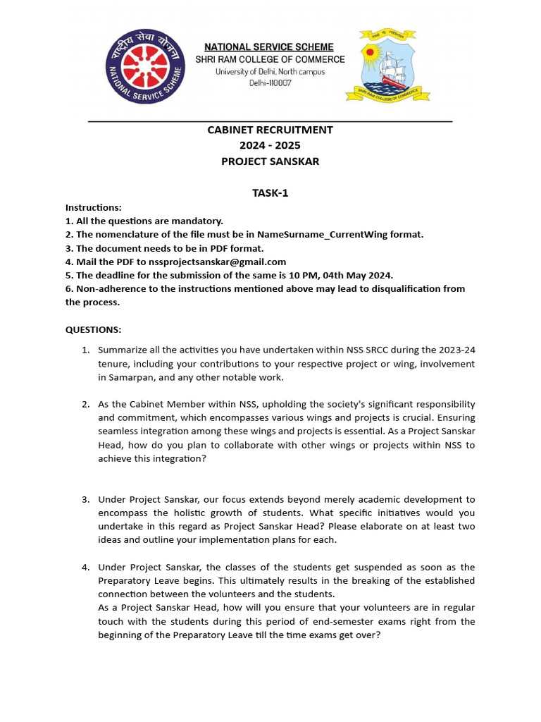 NSS Project Sanskar Recruitment | PDF