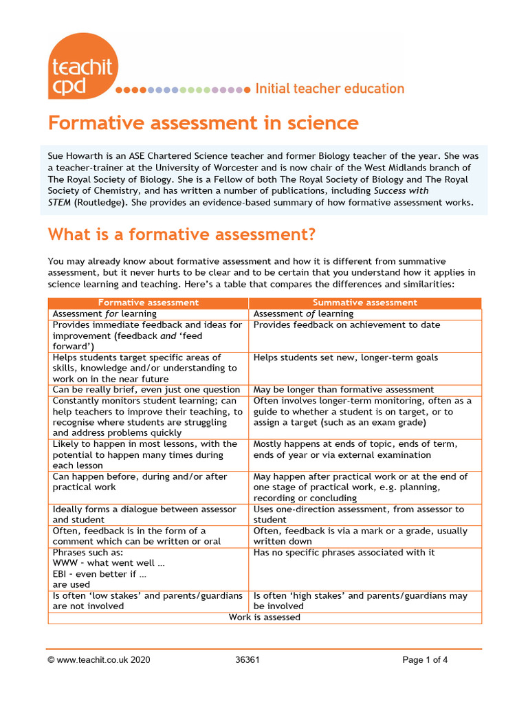 Formative Assessment in Science | PDF | Educational Assessment | Learning