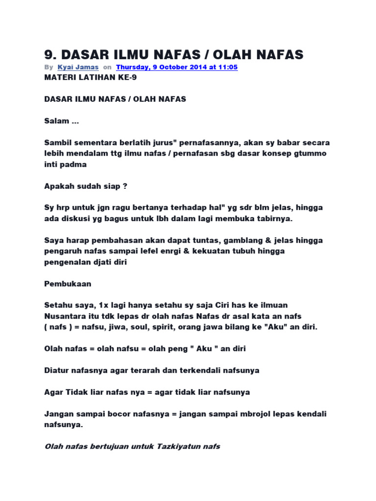 Dasar Ilmu Nafas dan Olah Nafas | PDF | Agama & Spiritualitas
