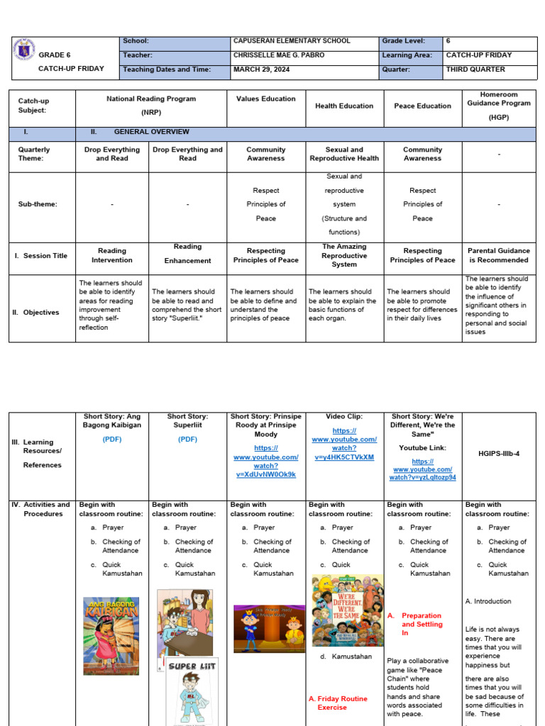Grade 6 Catch-Up Friday Activities | PDF | Learning | Cognitive Science