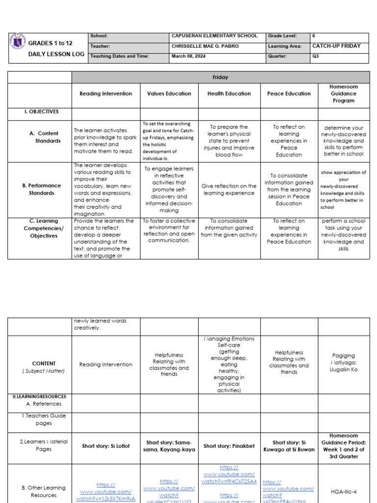 DLL Catch Up Friday Week 1 | PDF | Learning | Cognition