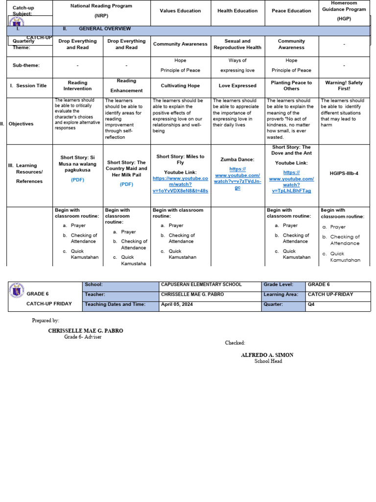 DLL Catch Up Friday Week 6 | PDF | Learning | Love