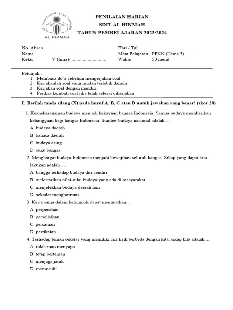 PH PPKN Kelas 5 Tema 3 | PDF | Olahraga & Rekreasi