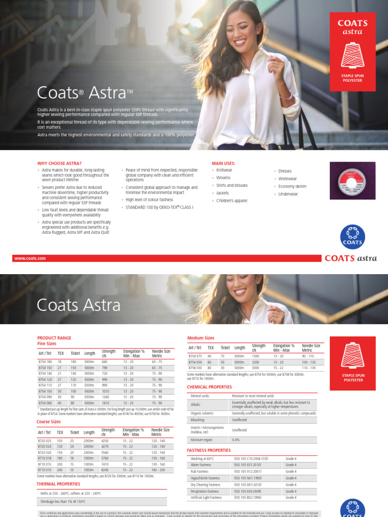 Astra Product Information | PDF | Embroidery | Sewing
