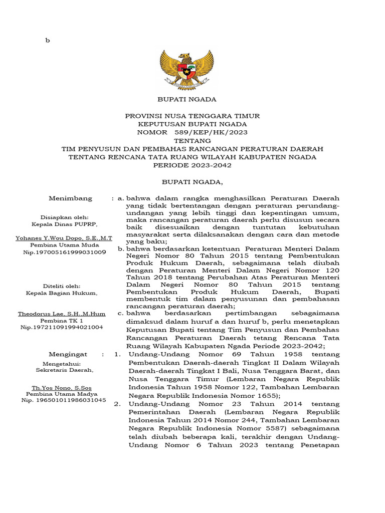 SK Tim Penyusun Perda Tata Ruang Tahun 2023 Terbaru | PDF