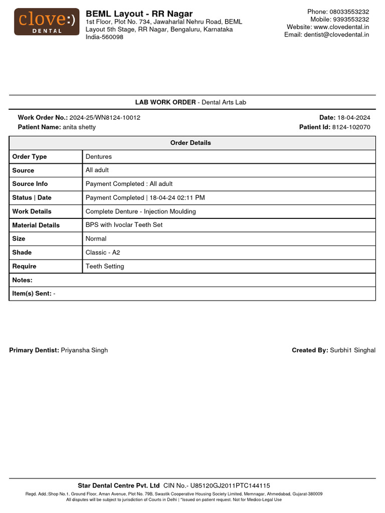 LabWorkOrder 2024-25WN8124-10012 | PDF | Medical Specialties | Health Care