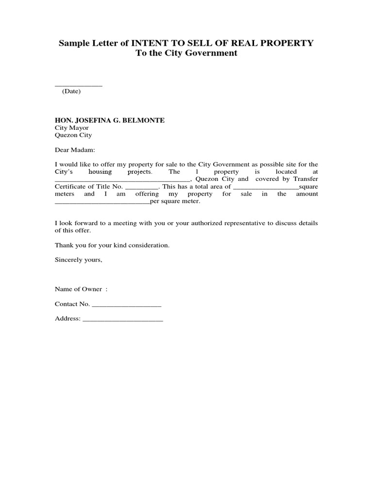 Letter Of Intent To Sell Property 17+ Purchase Letter Of Intent Free