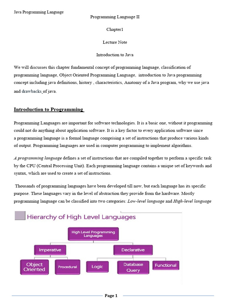 chapter 1 Introduction to Java | PDF | Java (Programming Language) | Computer Programming
