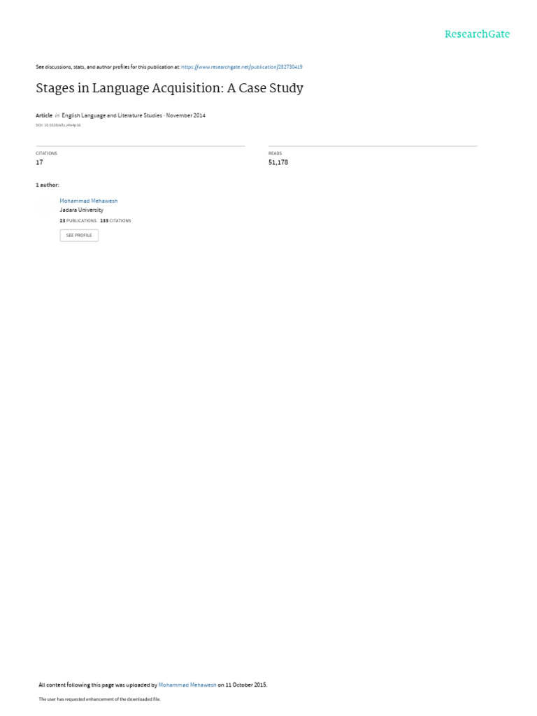 Language Acquisition Stages in Arabic Child | PDF | Psycholinguistics ...