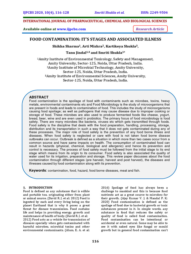 Food Contamination Its Stages and Associated Illness | PDF | Foodborne ...
