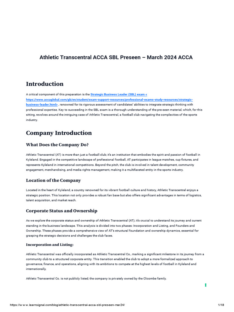 ACCA SBL Prep: Athletic Transcentral | PDF | Competitive Advantage ...