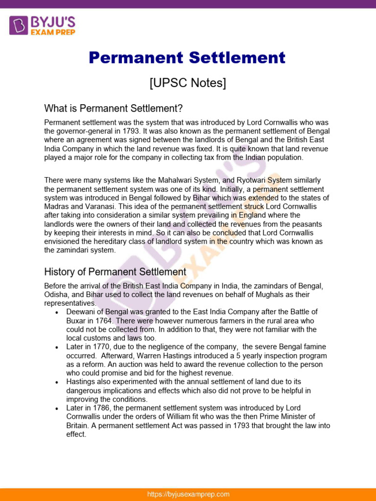 Permanent Settlement | PDF | Economies