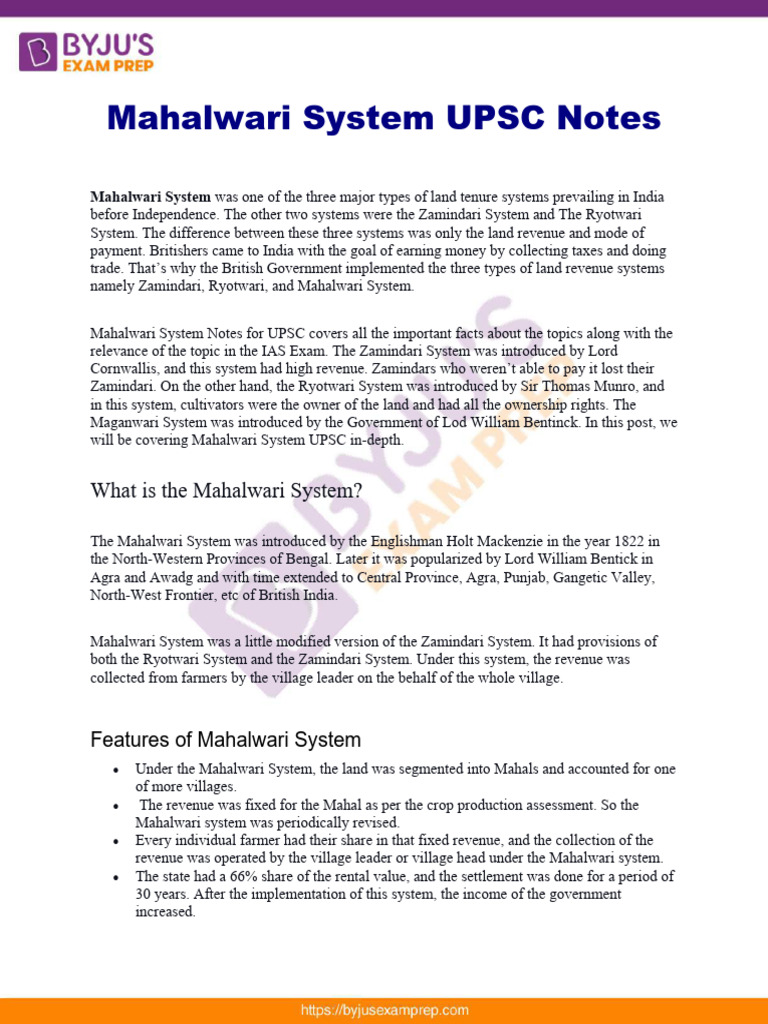 Mahalwari System | PDF | Agriculture | Farmer