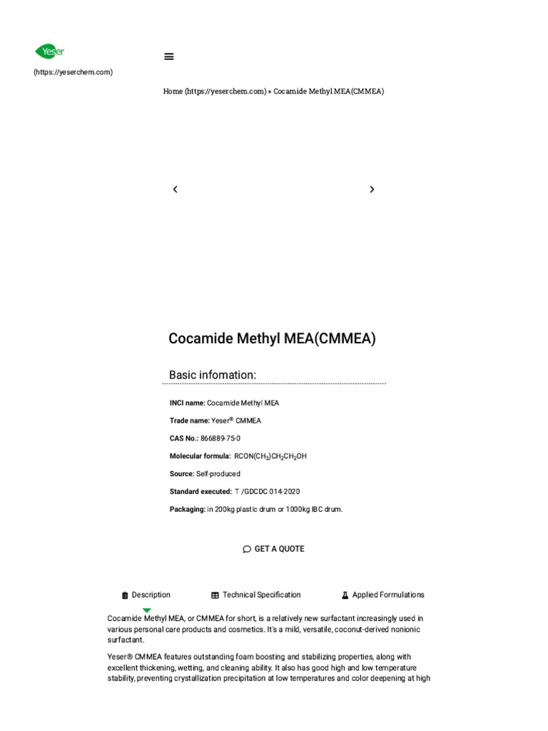 Cocamide Methyl MEA World-Leading Producer - Yeser Chemicals | PDF ...