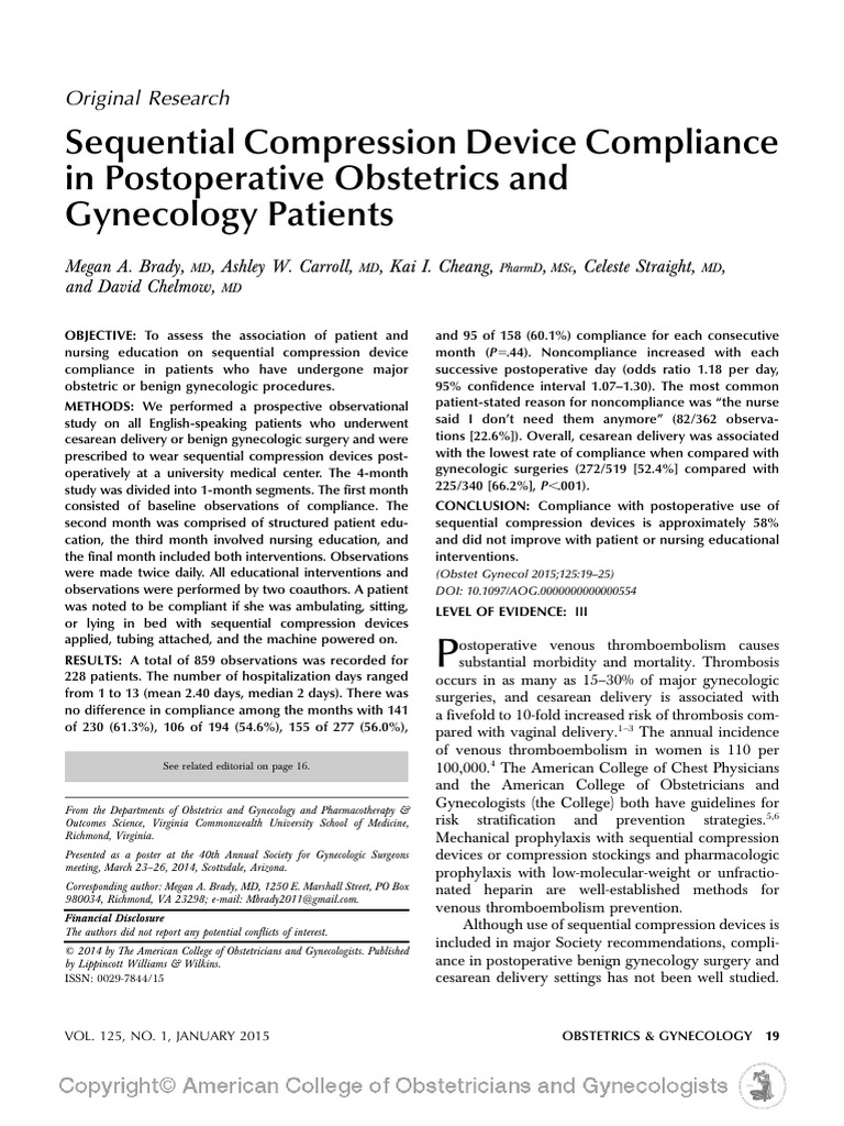 Sequential Compression Device Compliance In.6 | PDF | Thrombosis | Surgery