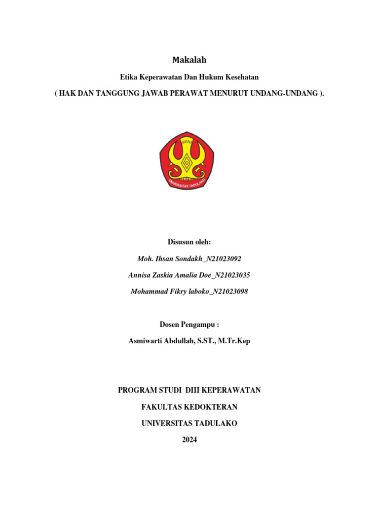Makalah Etika Keperawatan Dan Hukum Kesehatan (Hal Dan Tanggung Jawab ... Makalah Etika Keperawatan Dan Hukum Kesehatan (Hal Dan Tanggung Jawab ...