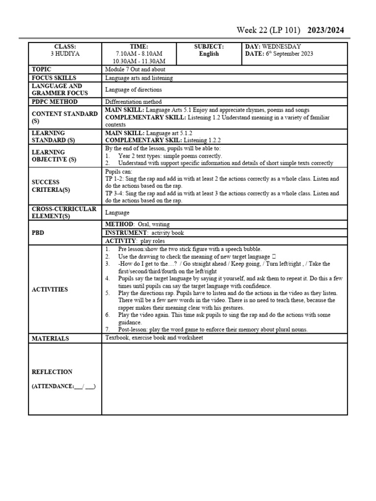 English Year 3 LP 101 Language Arts and Listening | Download Free PDF | Rapping | Translations