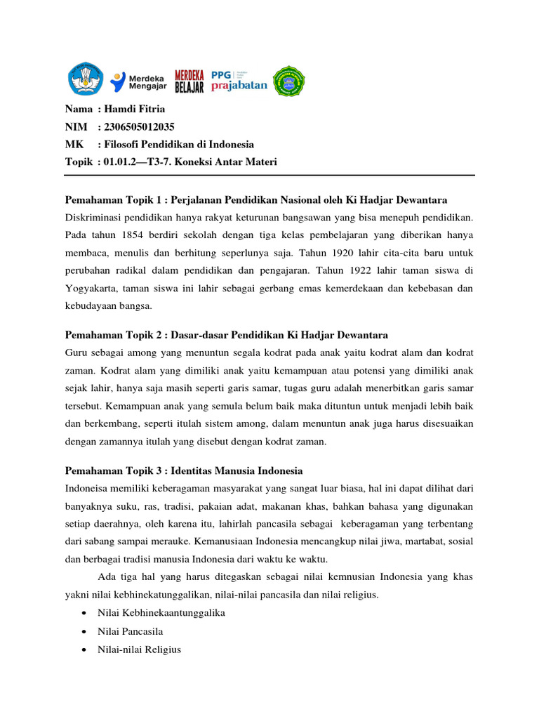 Topik 3 Koneksi Antar Materi Filosofi Pendidikan Indonesia Della Winda ...
