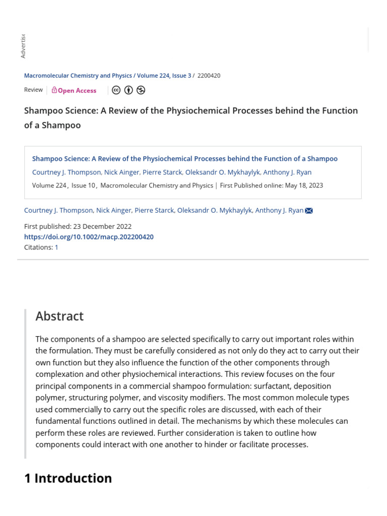 AI Writing Assistant: Shampoo Science: A Review of The Physiochemical ...