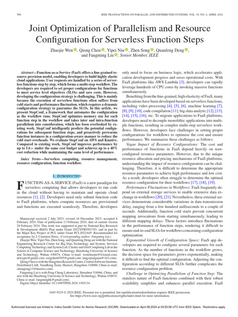 Joint Optimization Of Parallelism And Resource Configuration For Serverless Func Pdf