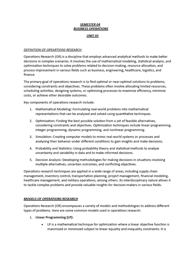 Operations 1 Pdf Mathematical Optimization Data Analysis