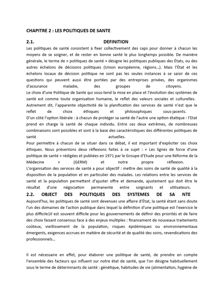 Définition des politiques de santé | PDF | Politique de santé