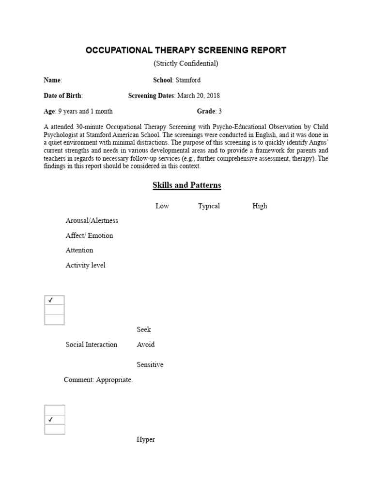 A OT Report | PDF | Occupational Therapy | Affect (Psychology)