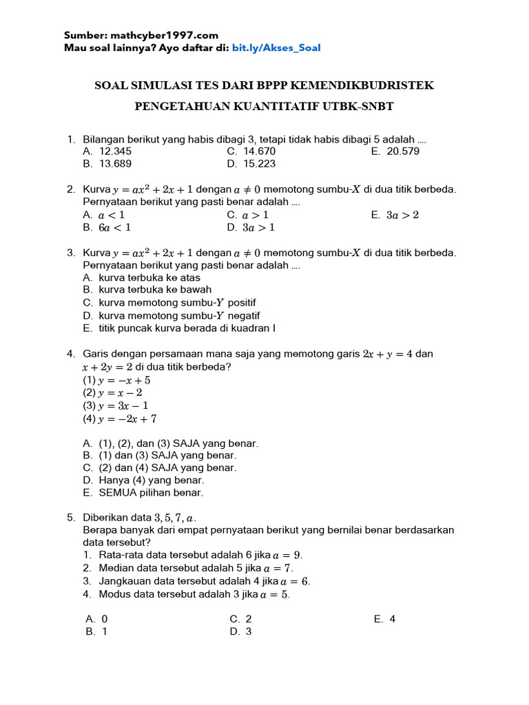 Soal Simulasi Tes - Pengetahuan Kuantitatif UTBK-SNBT | PDF | Olahraga ...