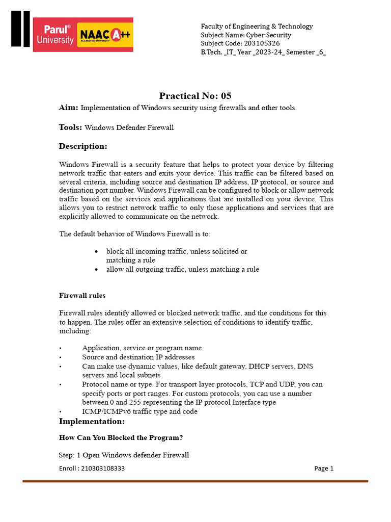 Practical 5 - Cs (3) - 333 | Download Free PDF | Firewall (Computing ...