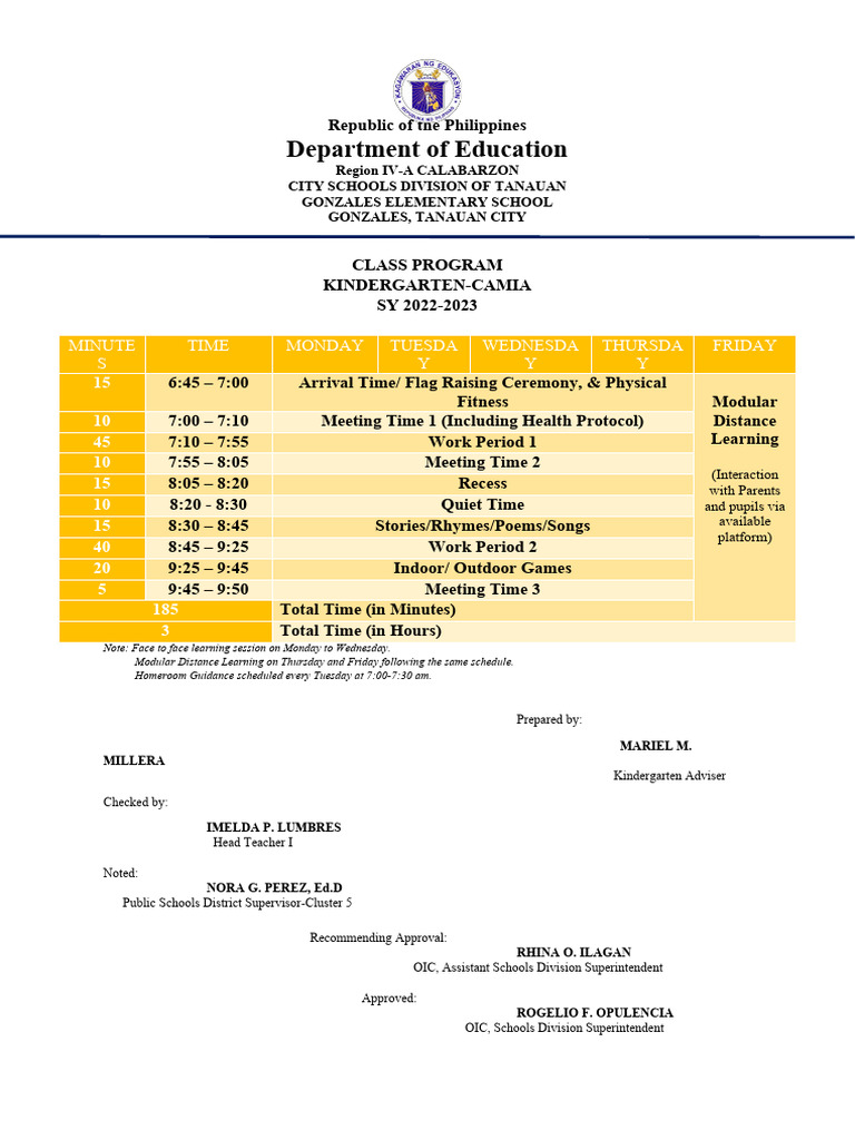 Class Program-Kinder-22-23 | Download Free PDF | Educational ...
